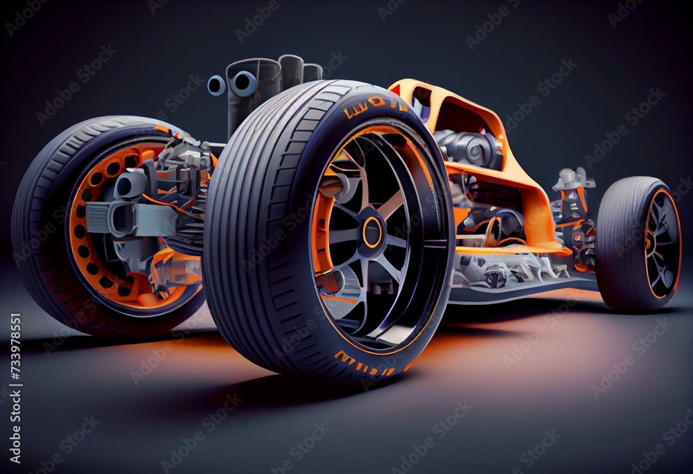 3D Illustration. Displacement plot isometric view of a race car ...