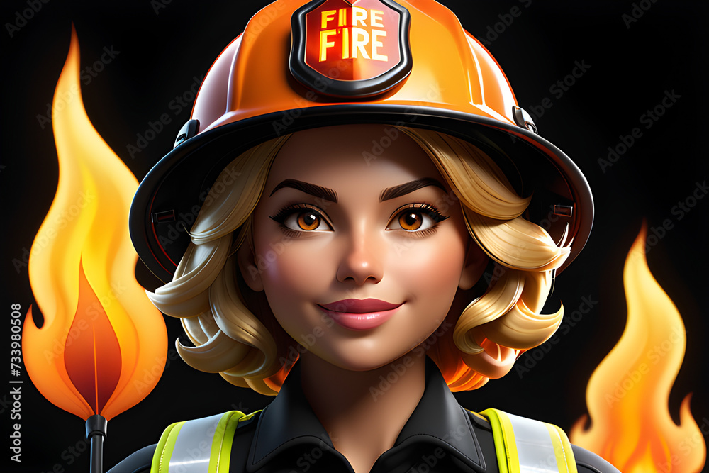 emoji of a female firefighter centered vibrantly against a pitch black ...