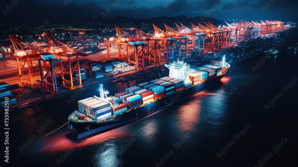 Foto de Container ship unloading in deep sea port, Aerial business ...