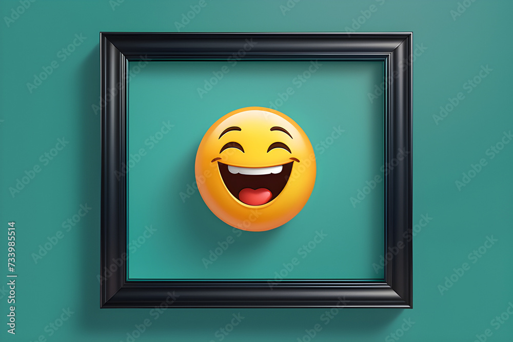 emoji with exaggerated features floating center frame against a matte ...
