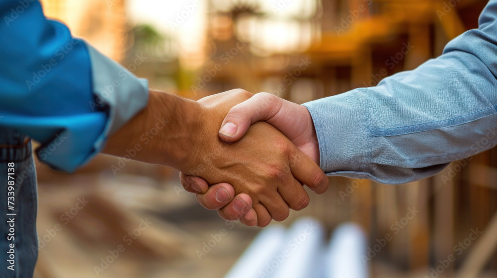 Contractor. construction worker team contractor shaking hand after ...