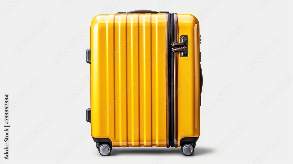 Yellow fabric travel suitcase with zipper, handle and lock white ...