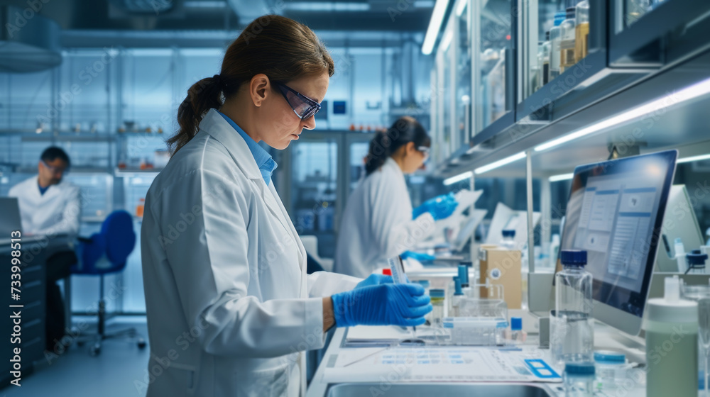 food engineers analyzing nutritional composition and food labeling ...