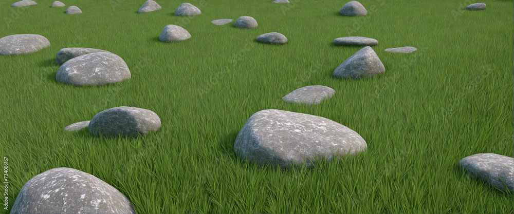 grass fields meadow with rocks on transparent background, png Stock ...
