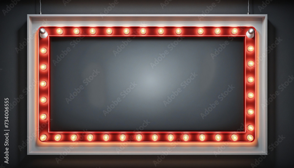 Realistic red lightbox marquee frame with stars and neon bulb lamps on ...