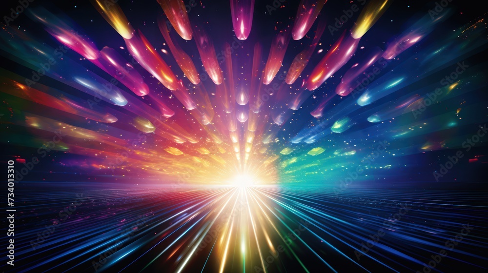 Disco light explosion with a spotlight center, spiral light beam, and ...