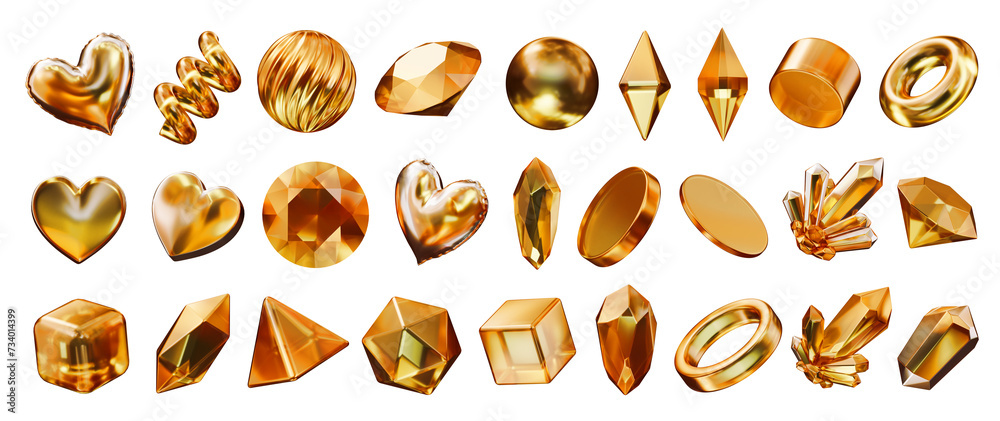 Gold Object geometry shape set isolated background 3d rendering Stock ...