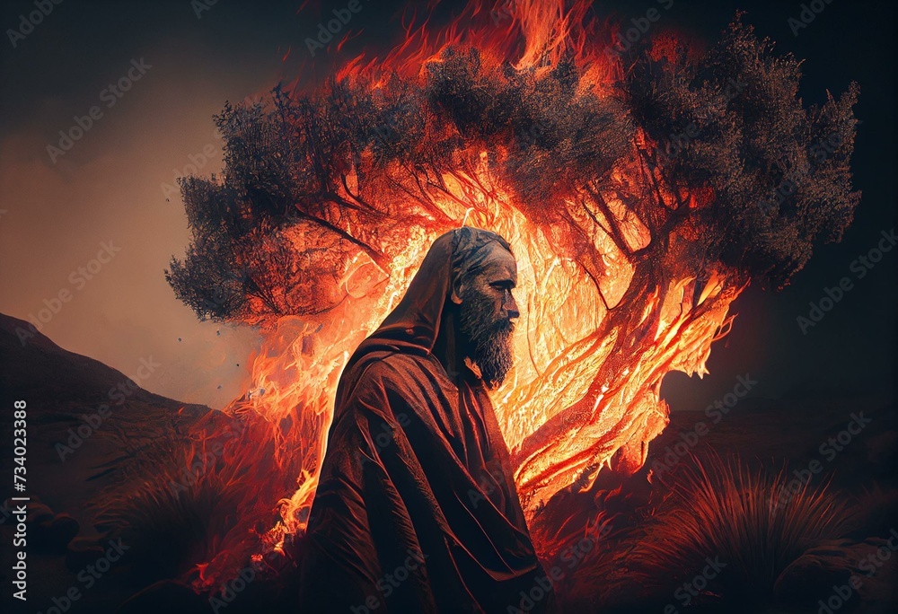 Moses at the Burning Bush. Generative AI Stock Illustration | Adobe Stock