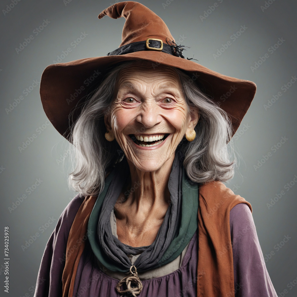 cheerful smiling old homeless witch, png file of isolated cutout object ...