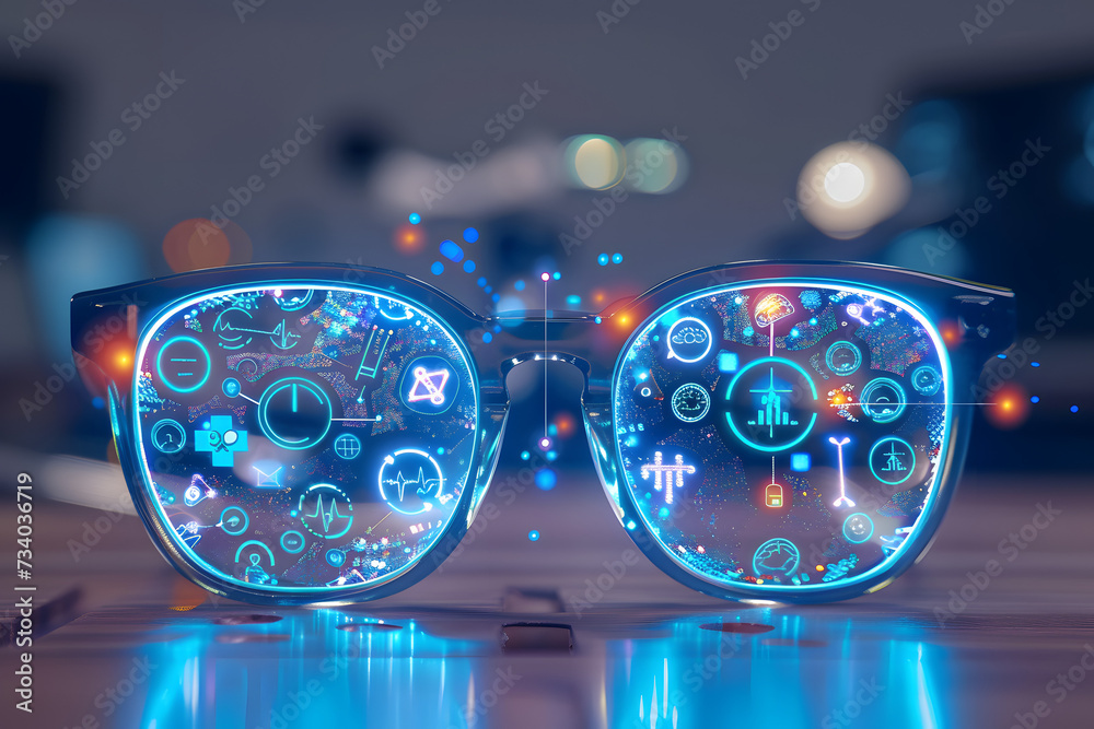 Artificial intelligence AI in Healthcare. Pair of digital eyeglasses ...