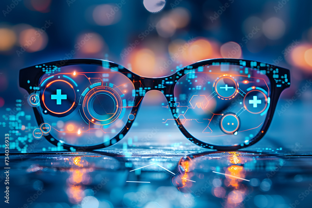 Artificial intelligence AI in Healthcare. Pair of digital eyeglasses ...