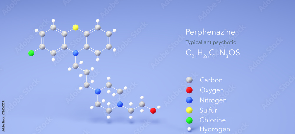 perphenazine molecule, molecular structures, phenothiazines, 3d model ...