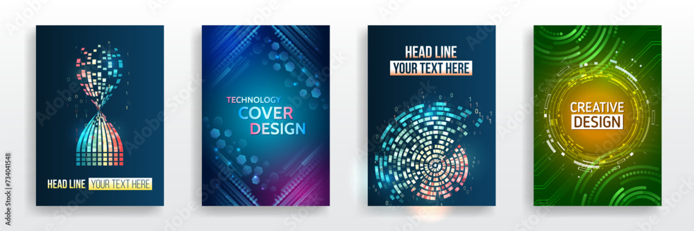 Set of high-tech covers for marketing. Modern technology design for ...