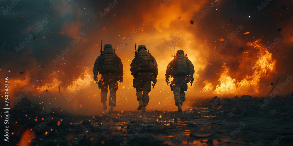 back view of military special forces soldiers in warzone Stock Photo ...