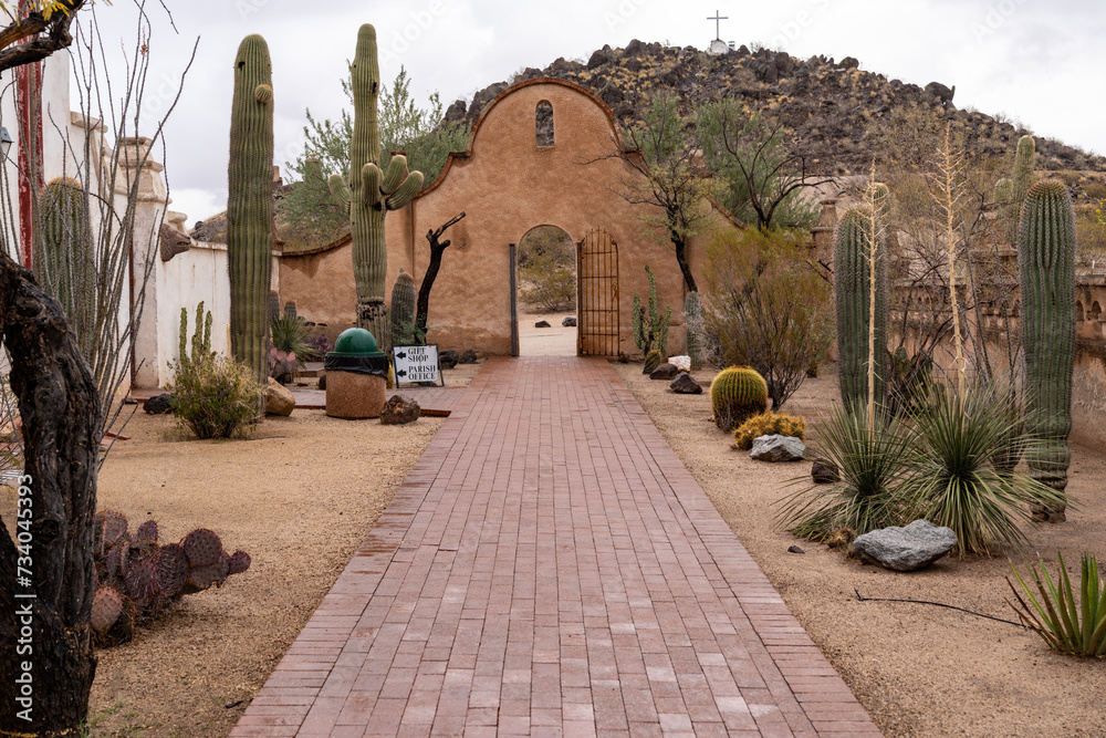 Courtyard at San Xavier del Bac Mission, Tohono O'odham Reservation ...