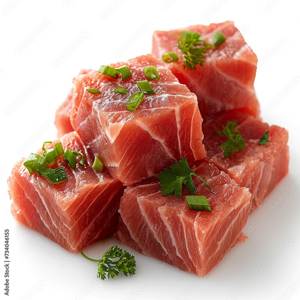 Illustration of tuna, tuna fillet cut into even square pieces, with ...