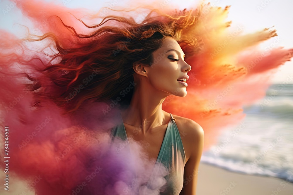 Airbrush Portrait of a Beautiful Woman on the Beach, Generated AI ...