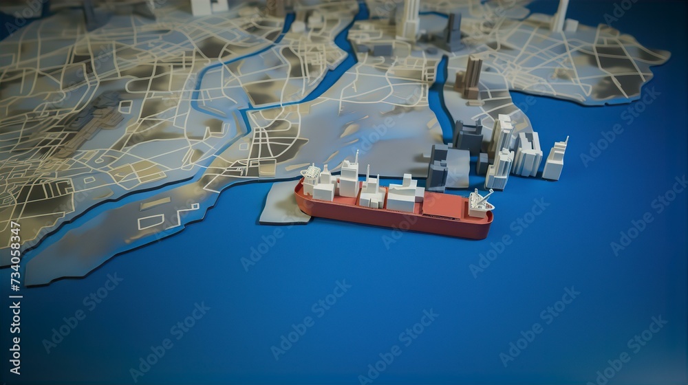 model, ship, 3d, map, city, river, miniature, scale, architecture ...
