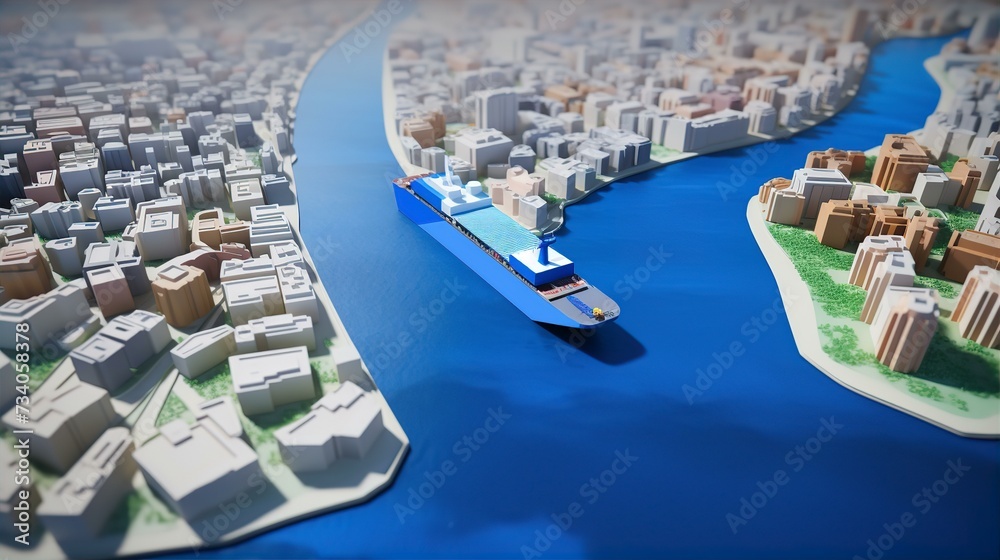 model, ship, 3d, map, city, river, miniature, scale, architecture ...