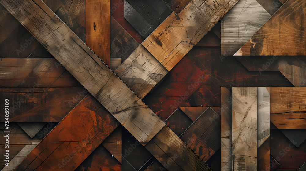 Geometric shapes with natural wood textures background, earthy color ...