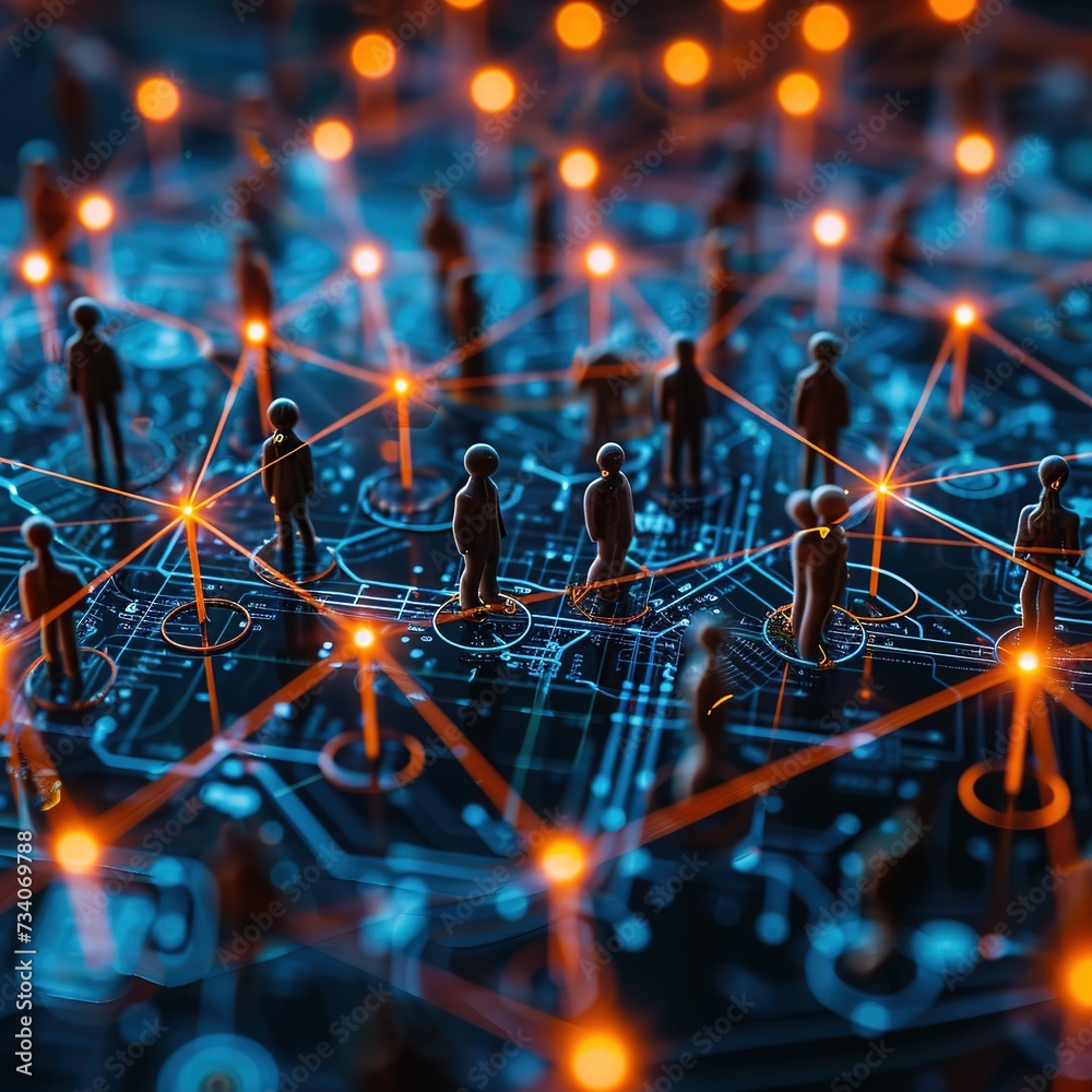 Abstract representation of network connectivity with human figures and ...