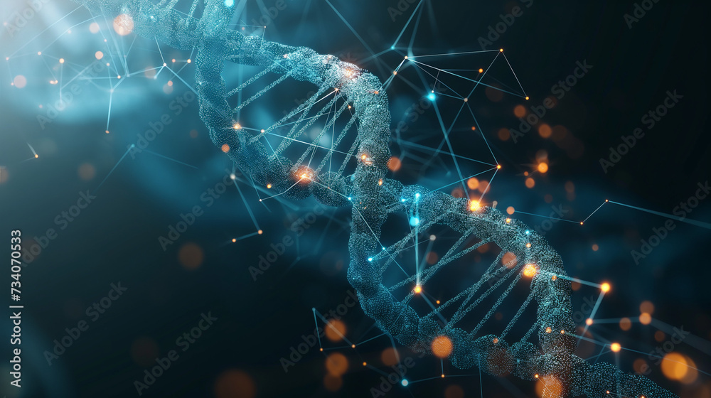 DNA helix is intertwined with elements of digital artificial ...