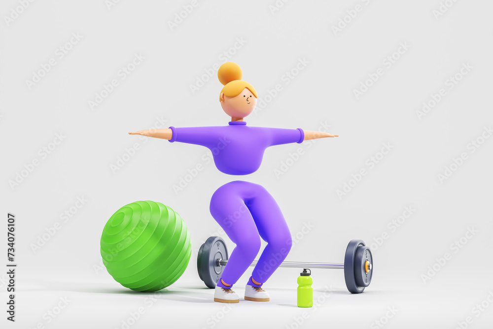 Cartoon girl doing warm-up before fitness. The concept of sport ...