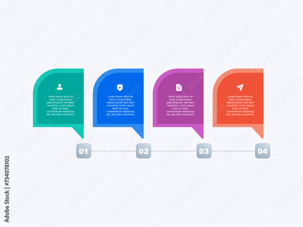 Four pointer stock infographics with four colors for timeline process ...