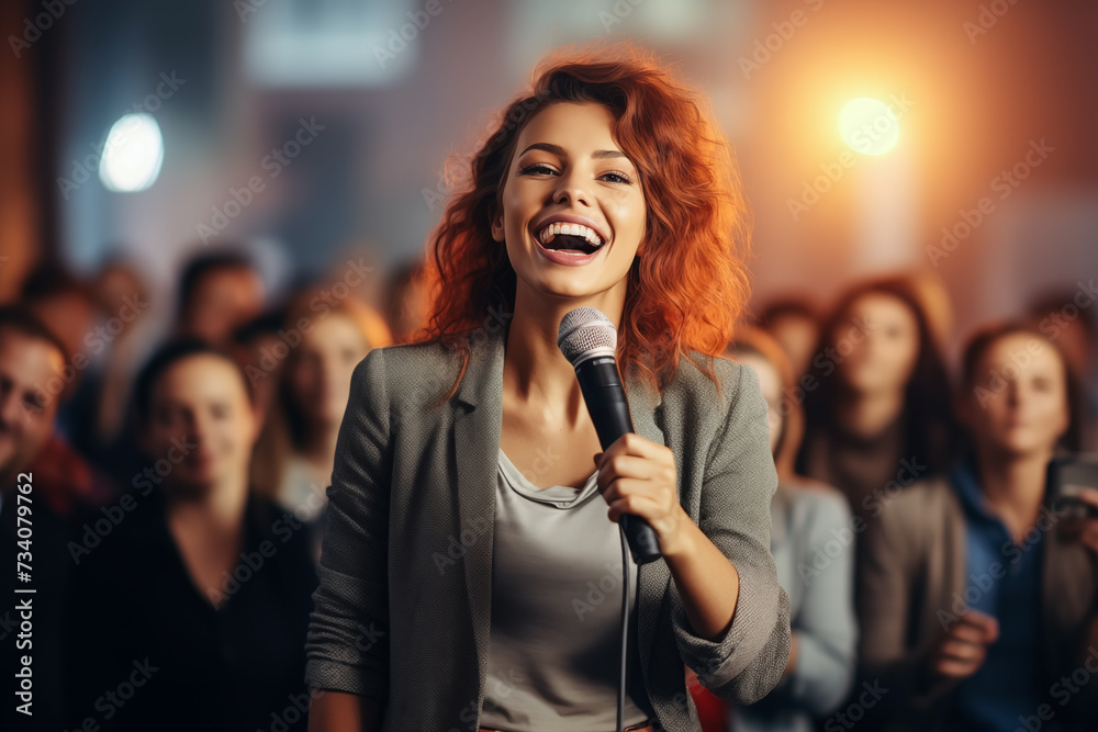 Empowered woman leading dynamic presentation for female audience. women ...