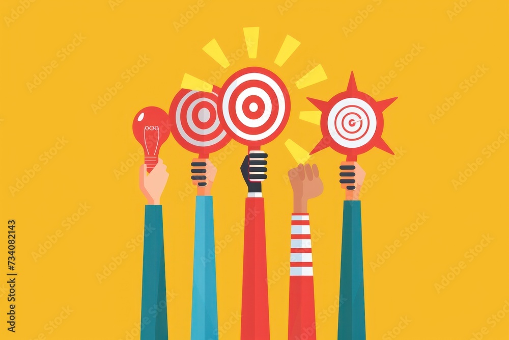 Hand holding to target objective with idea creative light bulb icon ...
