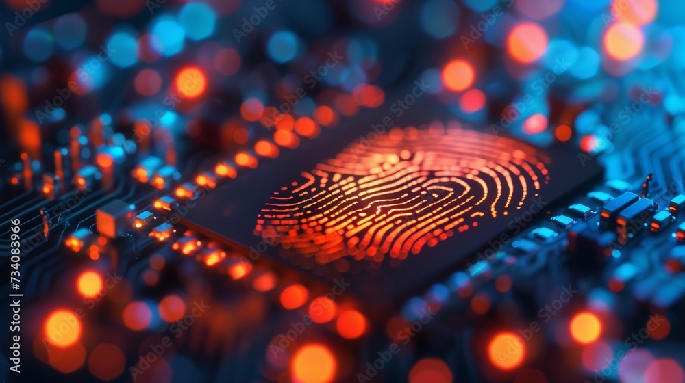 Microchip integrated with a unique fingerprint pattern, symbolizing ...