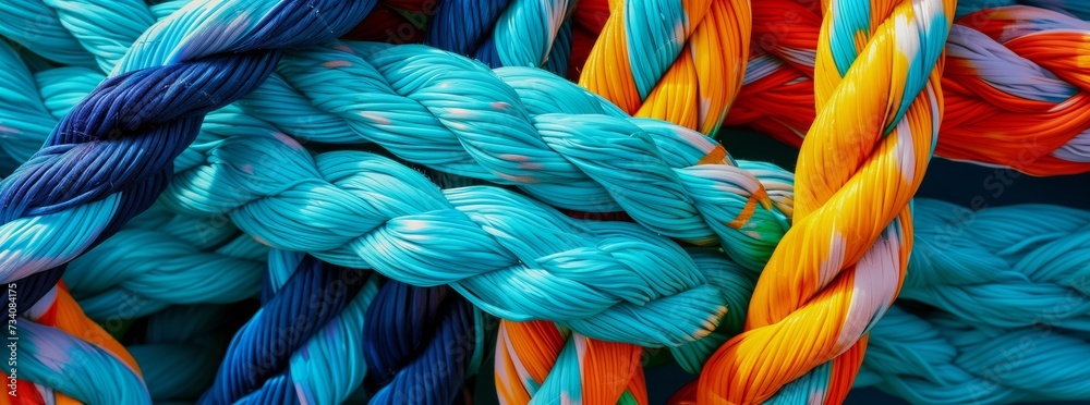 Team rope diverse strength connect partnership together teamwork unity ...