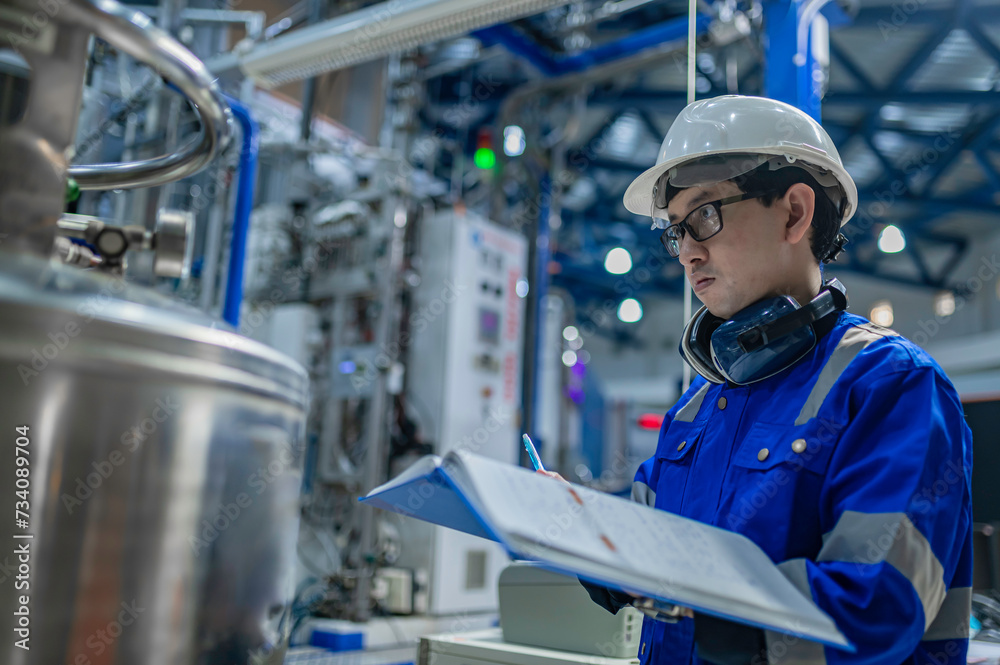 Asian engineer working at Operating hall,Thailand people wear helmet ...