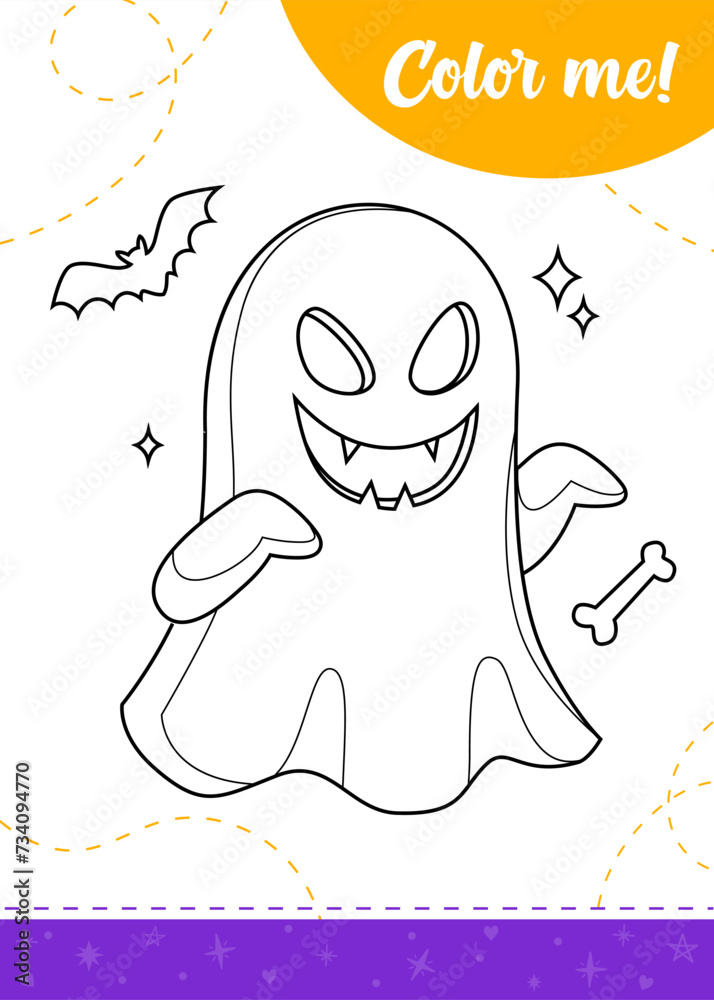 Coloring page for kids with cartoon halloween scary ghost. A printable ...