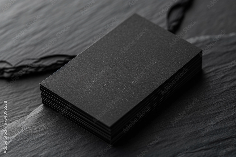 ภาพประกอบสต็อก stack of black cards on slate surface - texture and ...