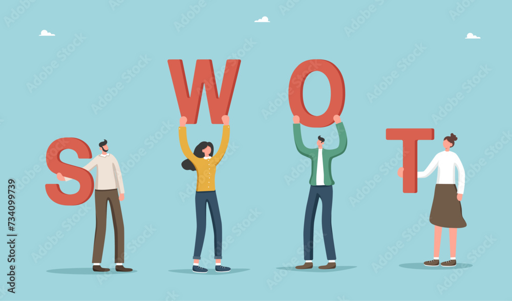 SWOT analysis, brainstorming to set goals, SWOT analysis team working ...