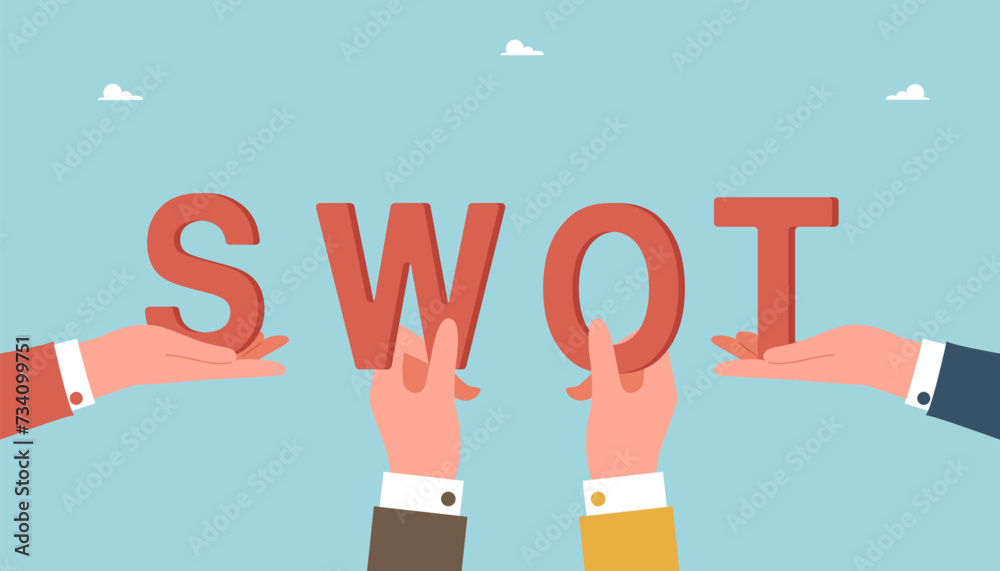 SWOT analysis, brainstorming to set goals, SWOT analysis team working ...