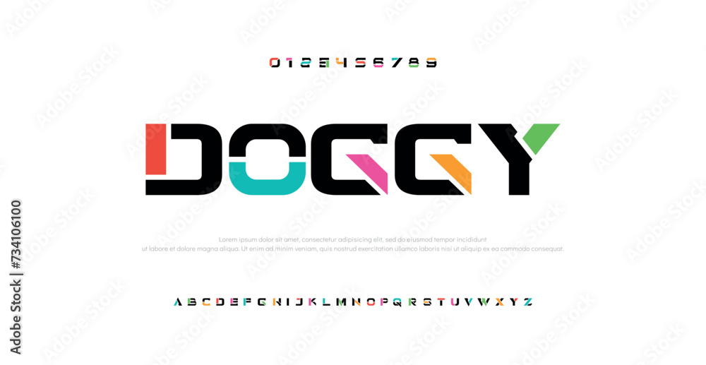 Doggy alphabet and tech fonts. Lines font regular uppercase and ...