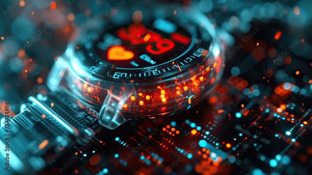 Transparent smartwatch with a heart rate monitor feature, displayed ...