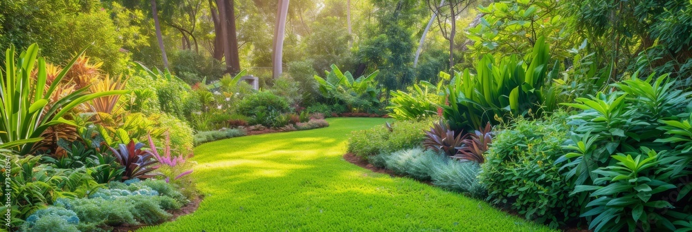 Lush Tropical Garden Oasis in Eco-Friendly Urban Landscaping Stock ...