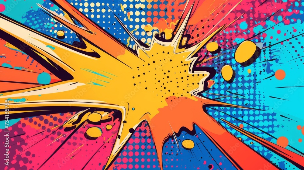 Сolorful comic boom explosion artwork in pop art style. Visual dynamism ...
