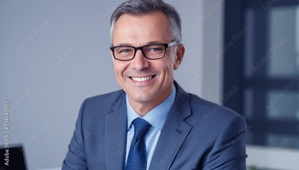Smiling 45 years old banker, happy middle aged business man bank ...