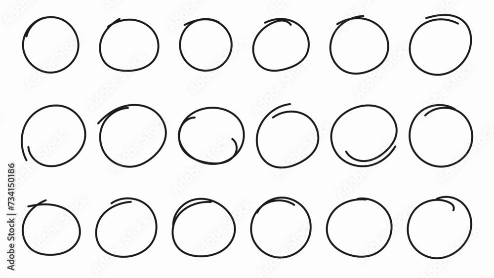 Hand drawn circle or oval line sketch set. Hand drawing circular ...