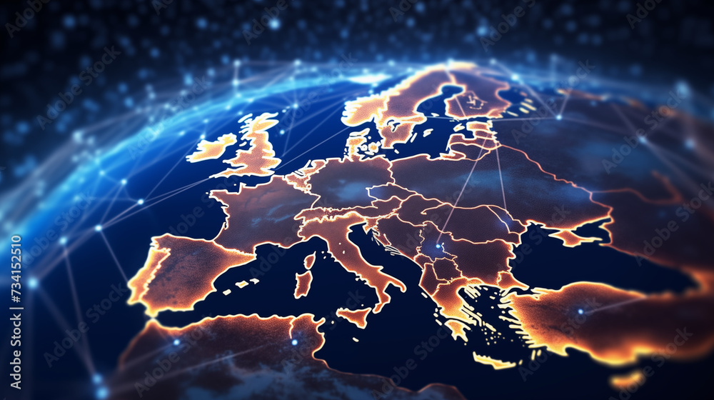Abstract digital map of Western Europe, concept of European global ...