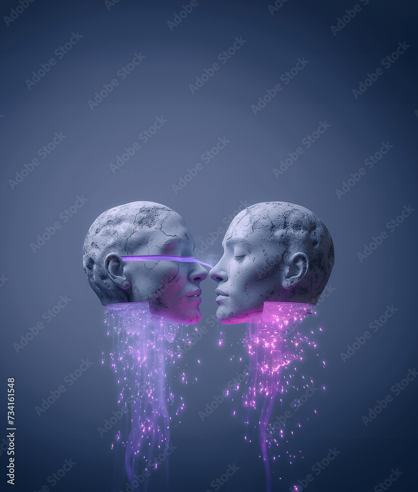 Fantasy, photography two human heads made of concrete, human heads ...