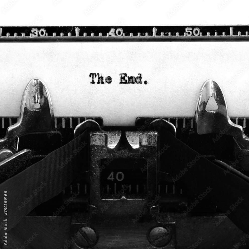 Vintage Old Typewriter Keys and Characters Typed Words The End Story ...