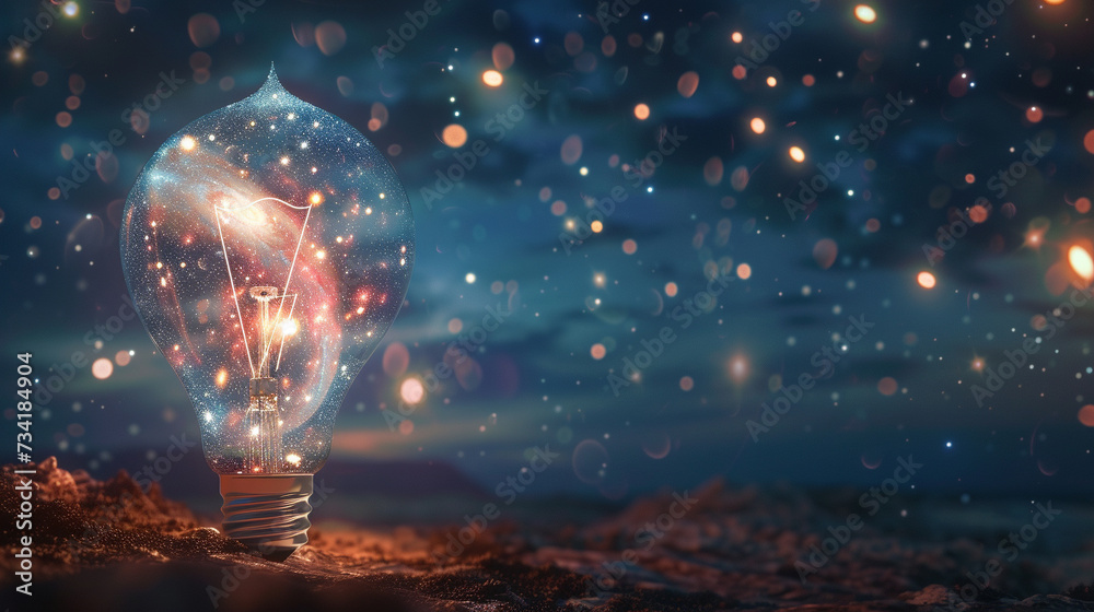 An awe inspiring backdrop of a light bulb filled with sparkling stars ...