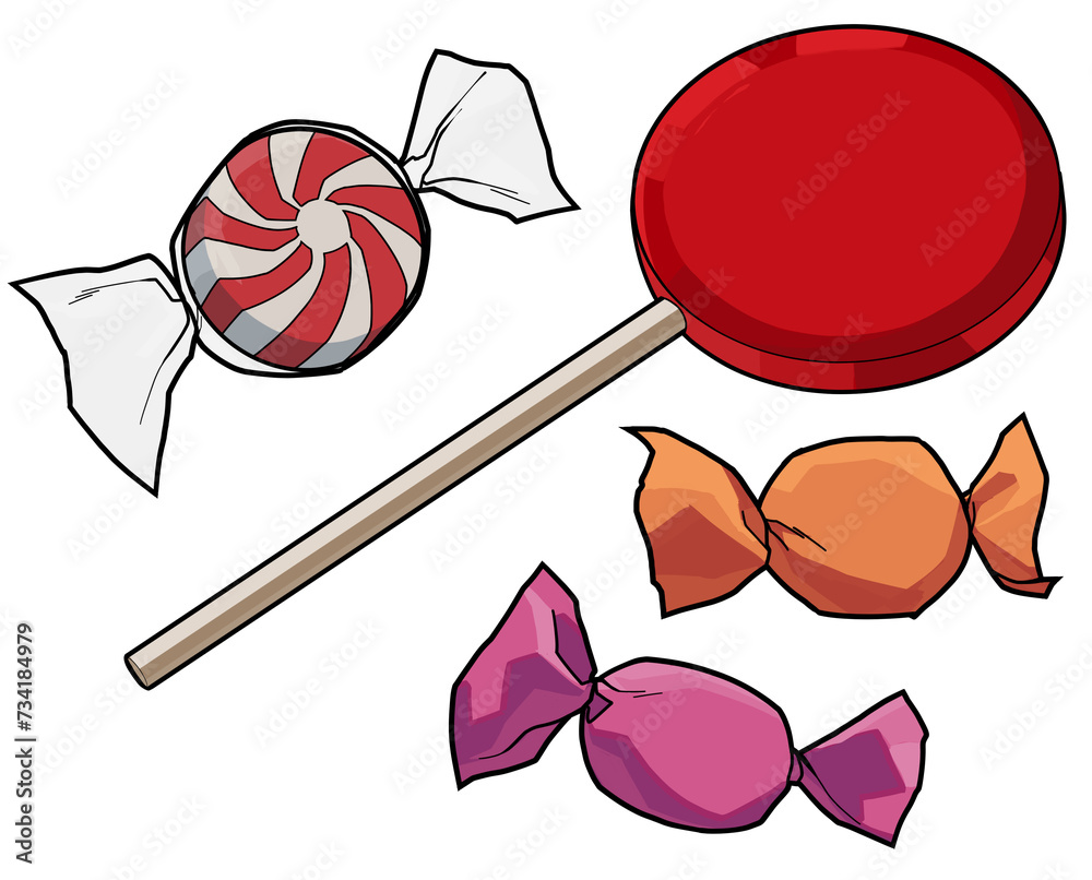 set of candy 2D illustration, cutout, high-res clipart image Stock ...