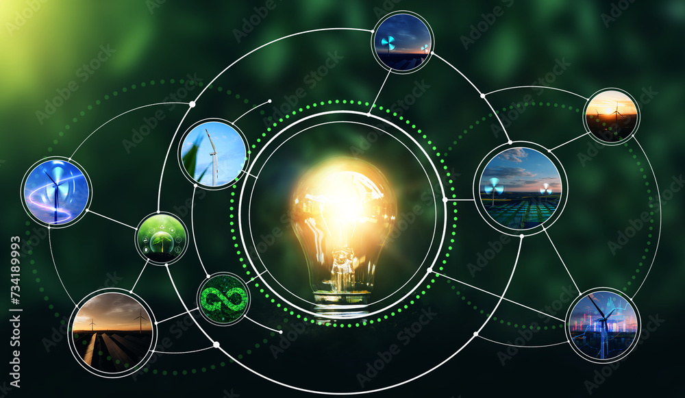 Collage of images that promote green energy. Developing and growing ...