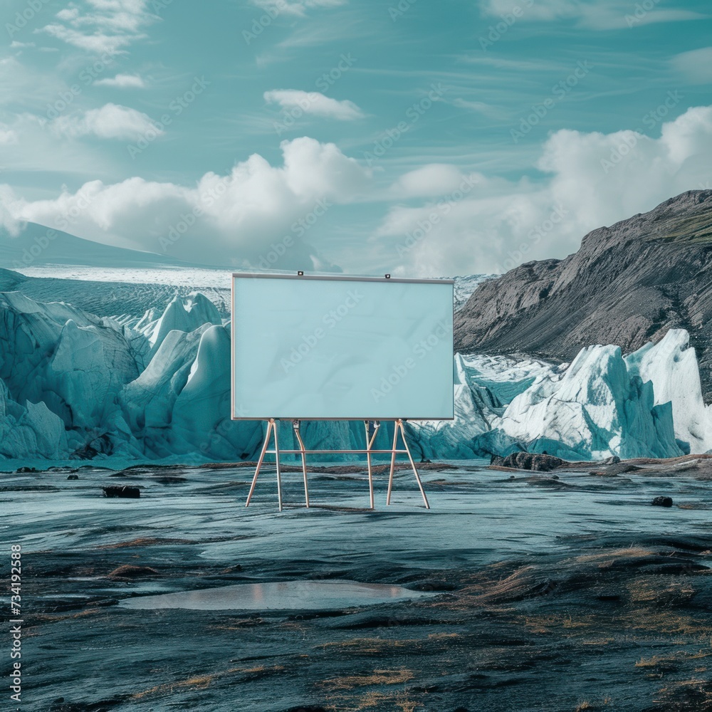 Blank billboard mockup for promotion in glacier ice hill area in winter ...